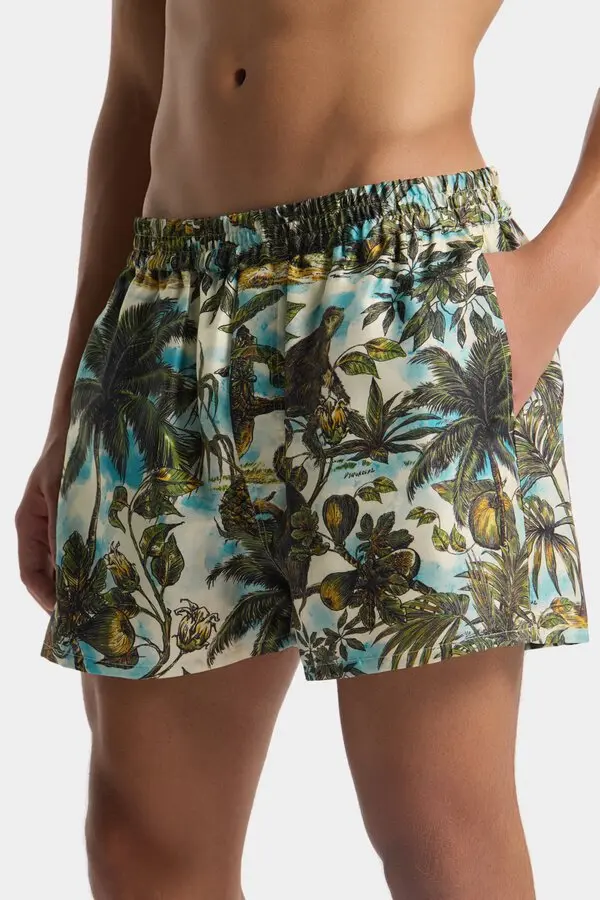 Dsquared2 Monkey Print Silk Twill Pull-on Shorts
