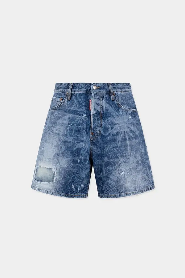 Dsquared2 Monkey Business Printed Denim Bermuda Shorts - Blue