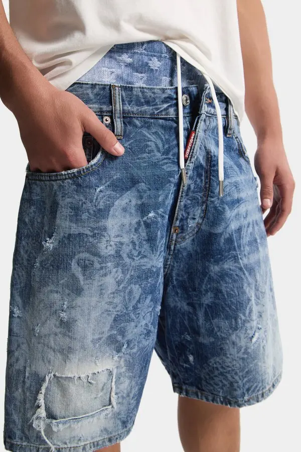 Dsquared2 Monkey Business Printed Denim Bermuda Shorts