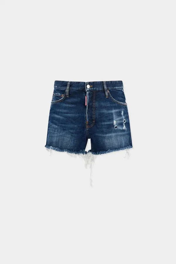 Dsquared2 Dark Wash Embroidered Denim Shorts - Blue
