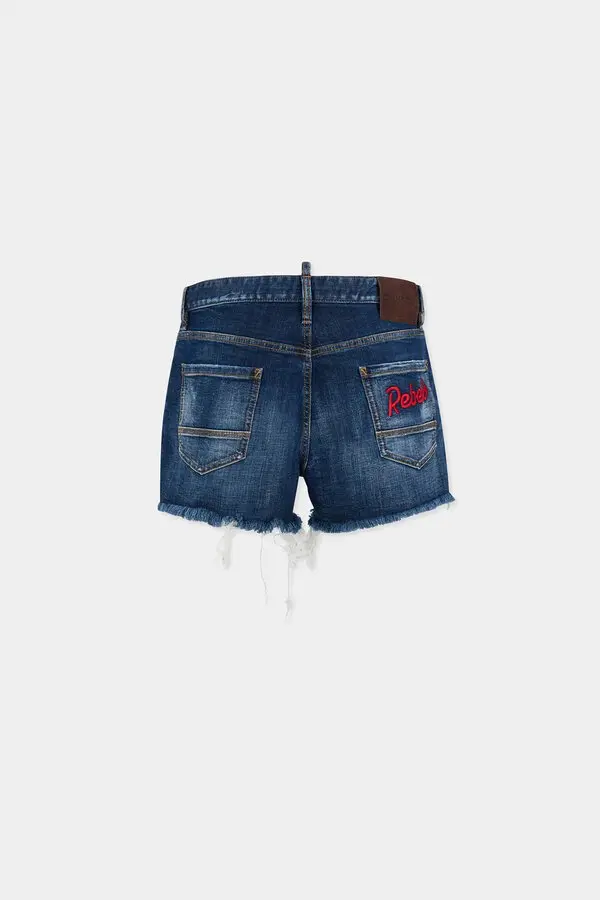 Dsquared2 Dark Wash Embroidered Denim Shorts