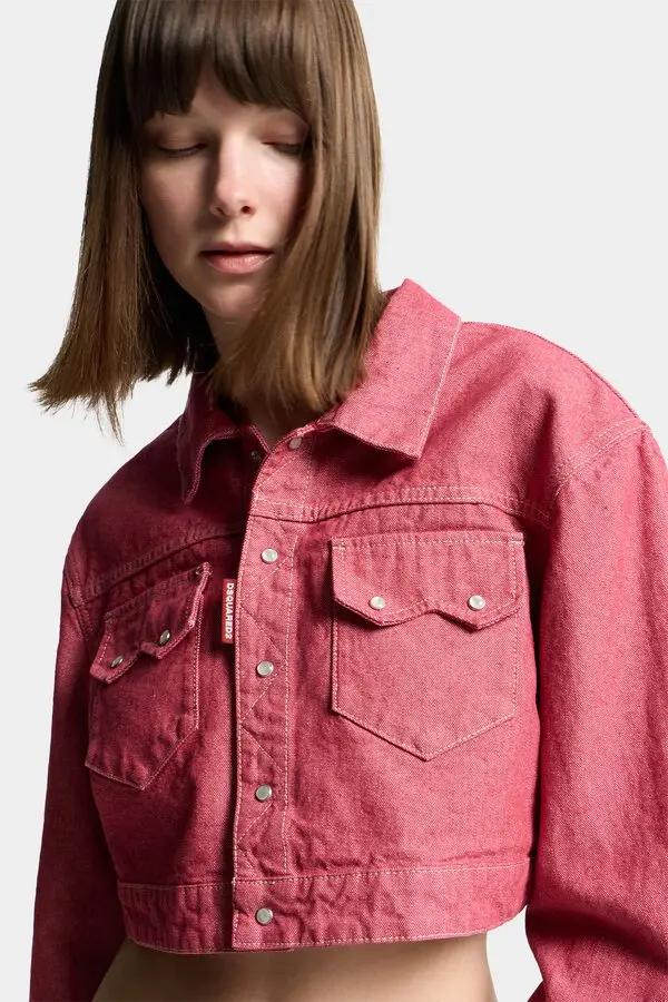 Dsquared2 Oxford Denim Boxy Cropped Jacket