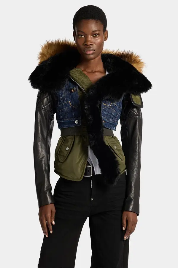 Dsquared2 Medium White & Spots Hybrid Nylon Parka
