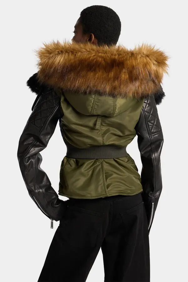 Dsquared2 Hybrid Nylon Parka With Faux Fur Trim