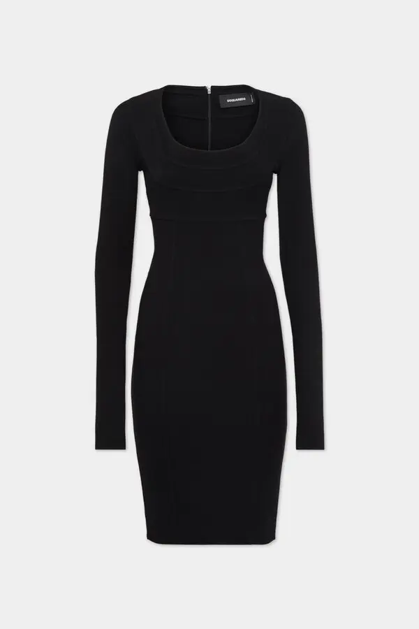 Dsquared2 Ribbed Long Sleeve Bodycon Dress - Black