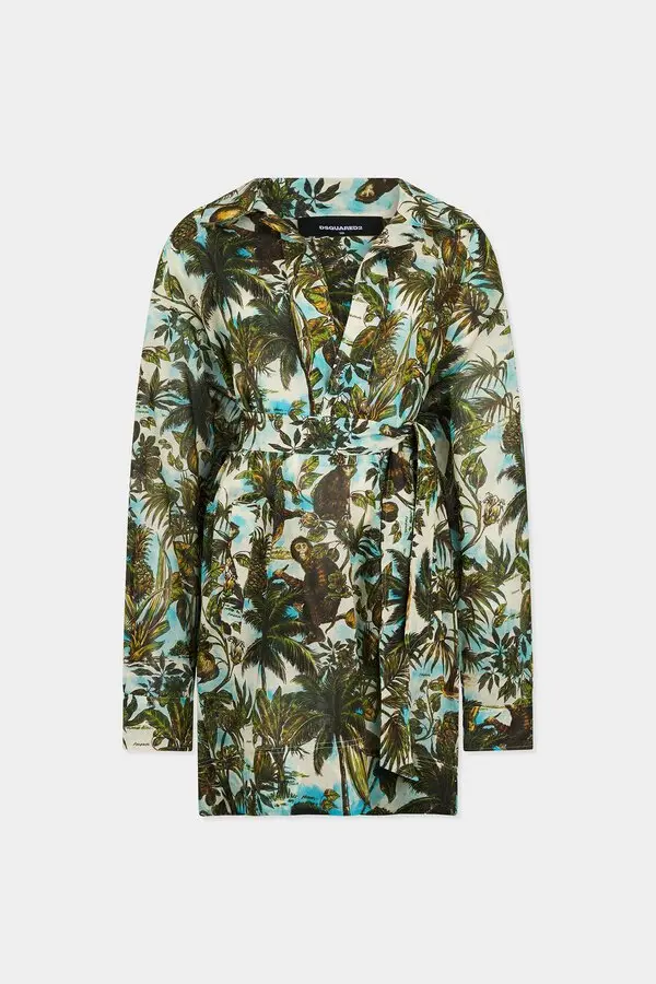 Dsquared2 Monkey Business" Print Cotton Voile Shirt Dress - Black