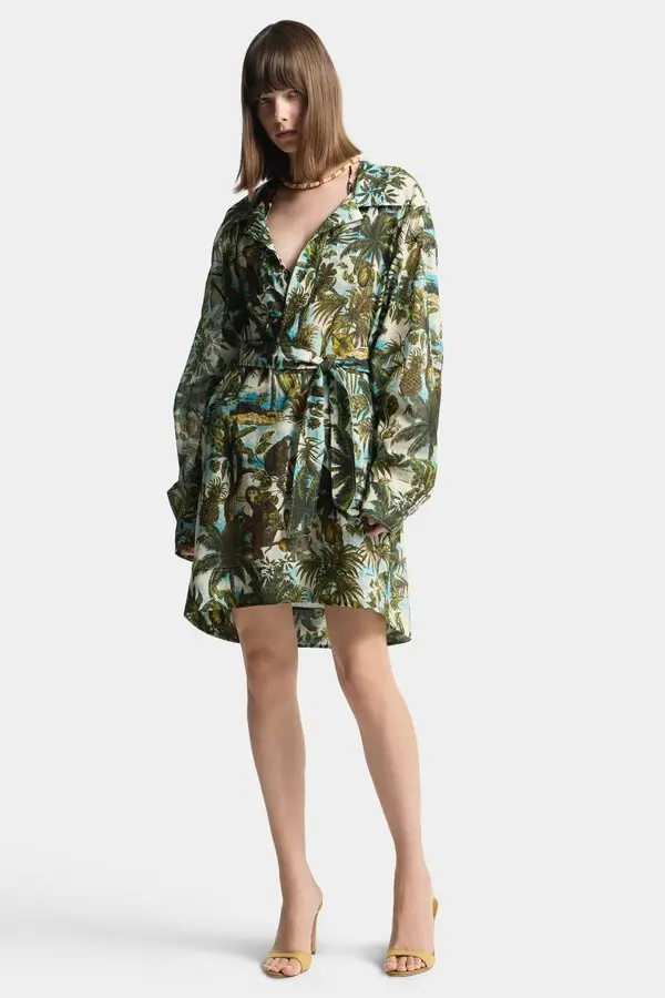 Dsquared2 Monkey Business" Print Cotton Voile Shirt Dress
