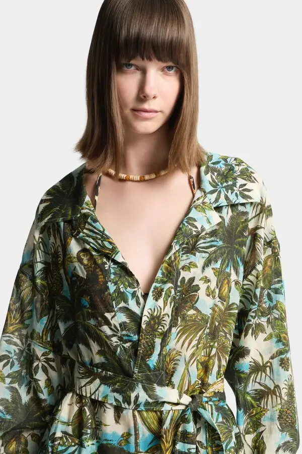 Dsquared2 Monkey Business" Print Cotton Voile Shirt Dress