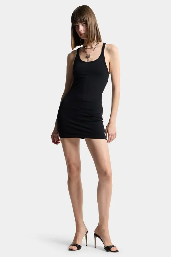 Dsquared2 Ribbed Cotton Mini Dress With Embroidery - Black