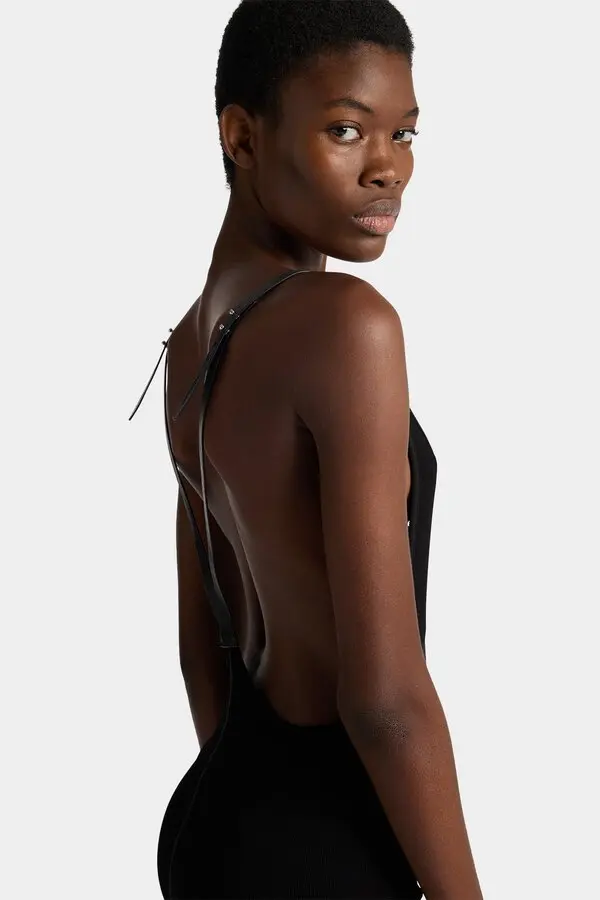 Dsquared2 Ribbed Viscose Jersey Maxi Dress With Open Back