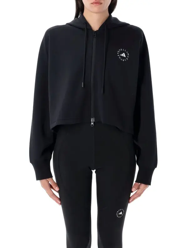 Adidas By Stella McCartney Organic Cotton-blend Logo Print Full-zip Hoodie - Nero
