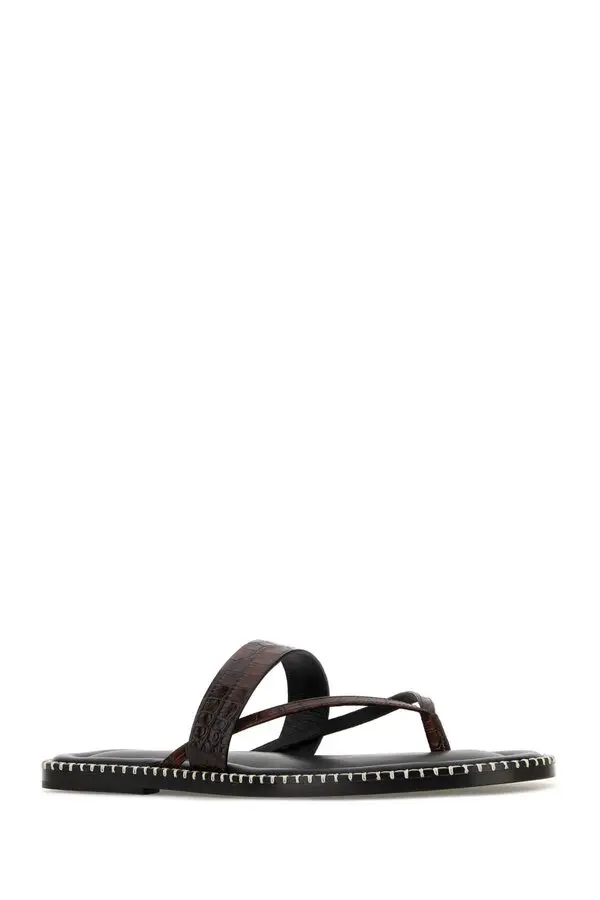 Dries Van Noten Brown Leather Thong Slippers