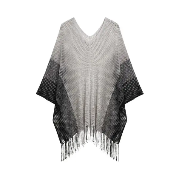 Saachi Metallic Fringe Poncho - Silver