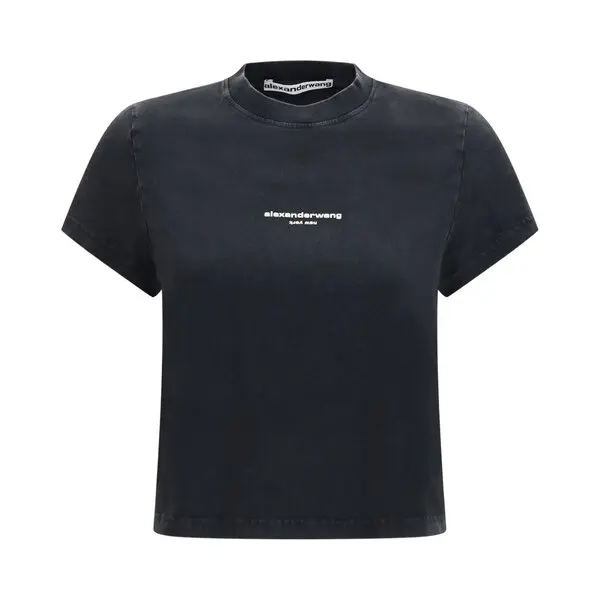 Alexander Wang Shrunken Short-sleeve Logo Print Tee 'washed - Black