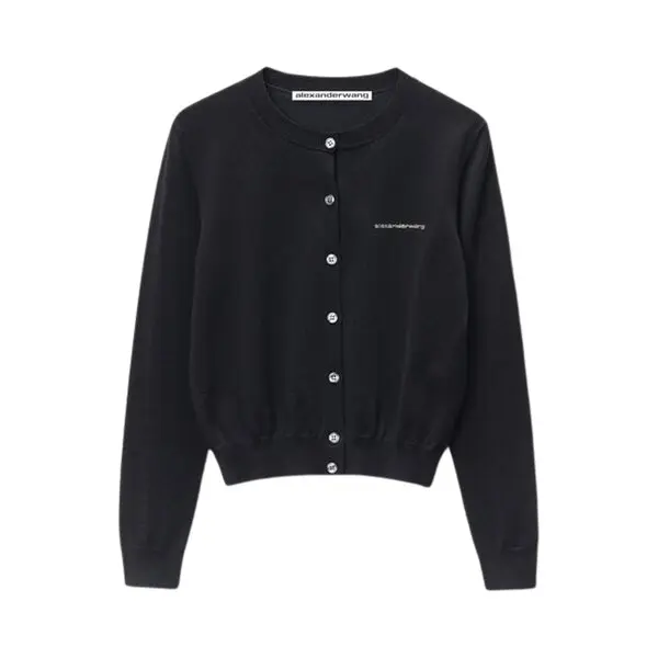 Alexander Wang Hotfix Logo Long-sleeve Crewneck Cardigan