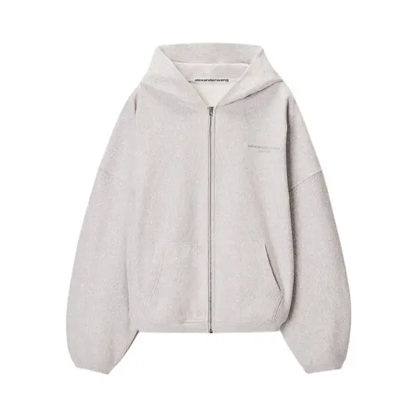 Alexander Wang Allover Hotfix Oversized Zip-up Hoodie 'light Heather - Grey