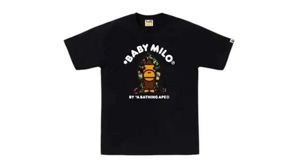 A BATHING APE Abc Army Green Camo Baby Milo Hoodie Tee Shirt - Black