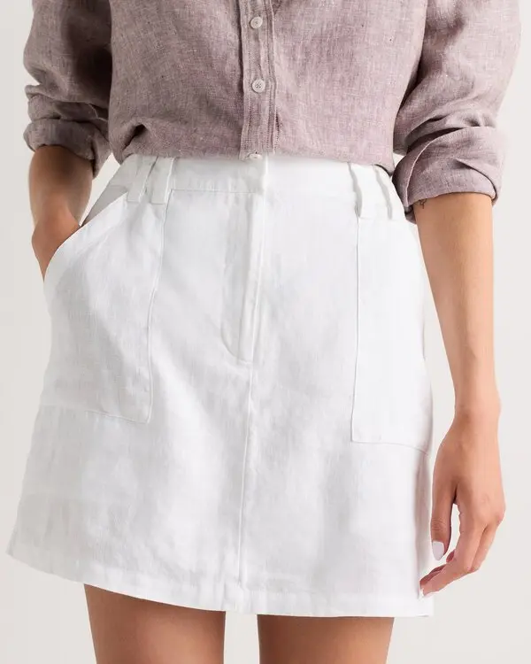 Quince 100% European Linen Utility Skort - White