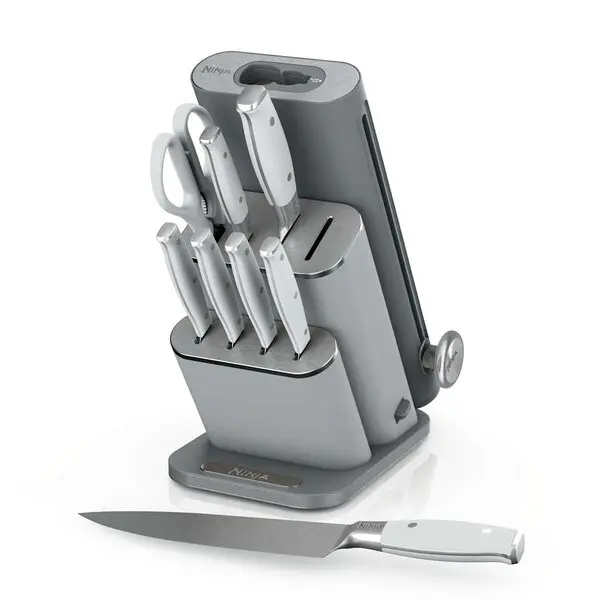 NINJA Neverdull 10-piece German Steel Knife Set With Removable Sharpener - Light Grey