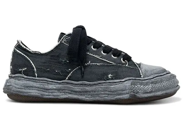 Mihara Yasuhiro Peterson 23 Og Sole Ripped Overdye Canvas Lowin - Black