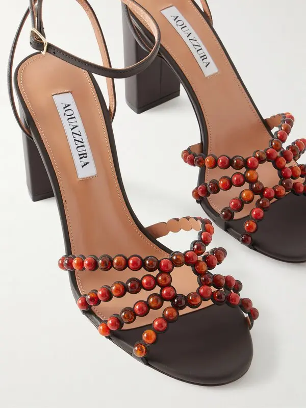 AQUAZZURA Gemma 85 Embellished Leather Block Heel Sandals