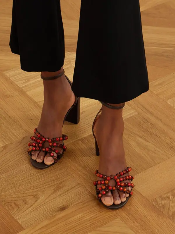 AQUAZZURA Gemma 85 Embellished Leather Block Heel Sandals