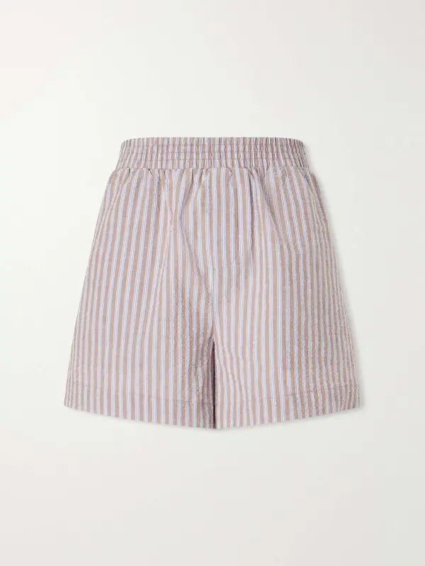 Varley Darina Striped Seersucker Cotton-blend Shorts - Blue