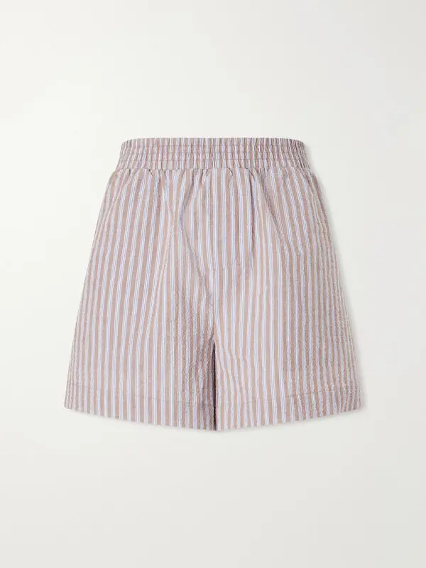 Varley Darina Striped Seersucker Cotton-blend Shorts - Blue