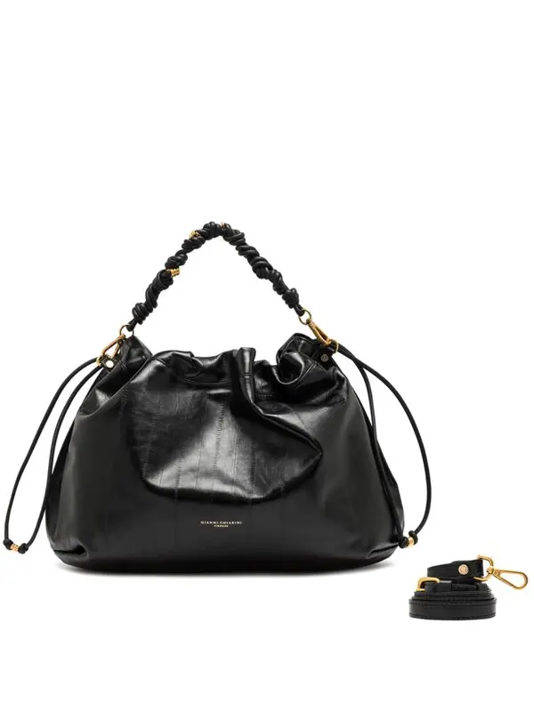 GIANNI CHIARINI Leather Drawstring Shoulder Bag - Black