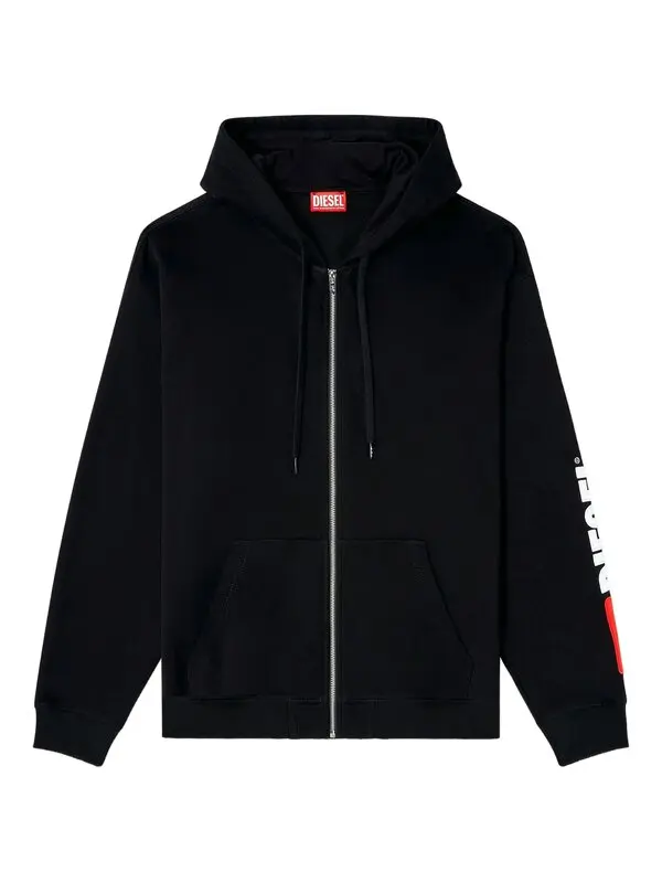 DIESEL® Full Zip Hoodie With Logo Detail - Black