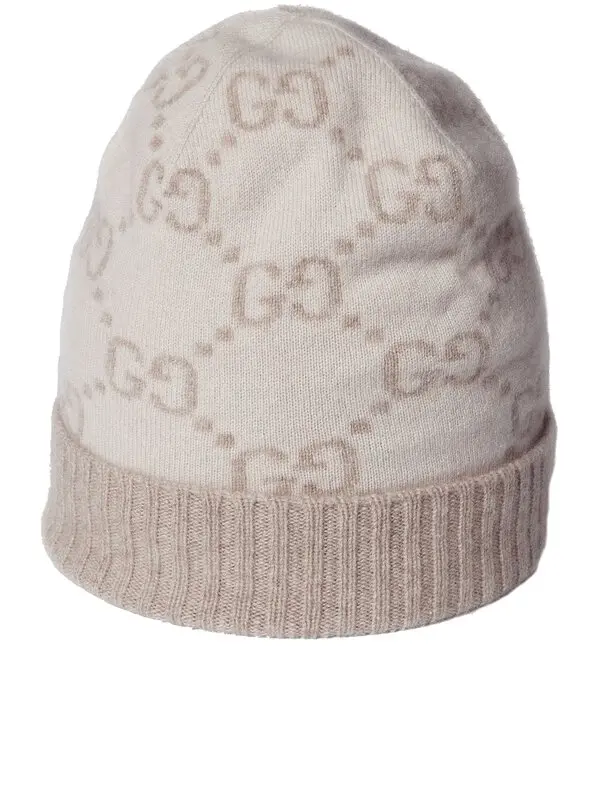 Gucci Cashmere Gg Jacquard Hat - White