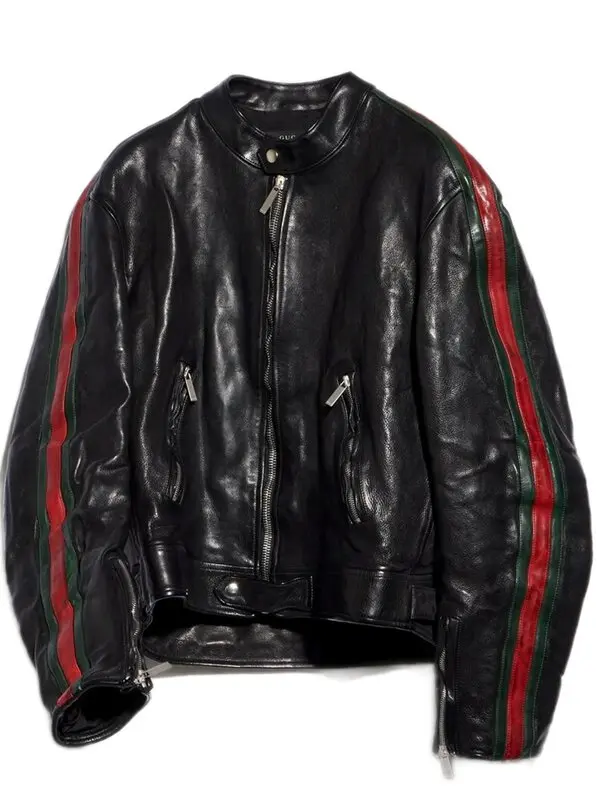 Gucci Buffalo Leather Bomber With Web Ribbon - Multi