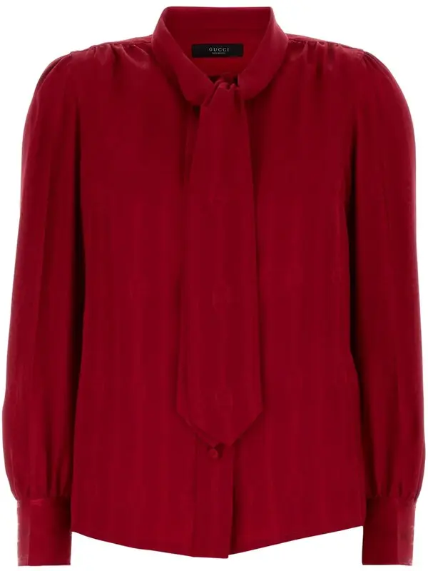 Gucci Jacquard Silk Shirt With Gg Chain Cross
