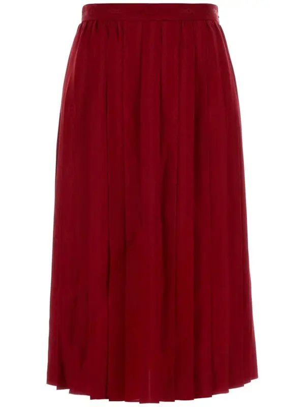 Gucci Midi Silk Jacquard Skirt With Gg Chain Crossover - Red