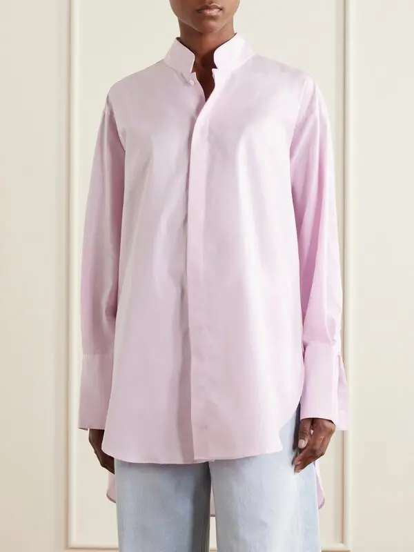 Comme Si Mandarin Collar Striped Cotton-poplin Tunic Shirt