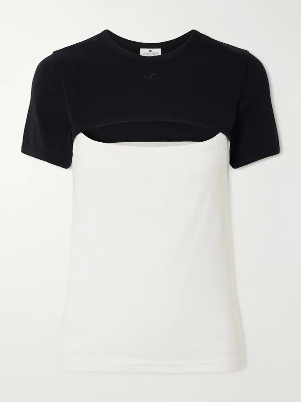 COURREGES Slash Contrast Logo-embroidered Cut-out Cotton T-shirt - White