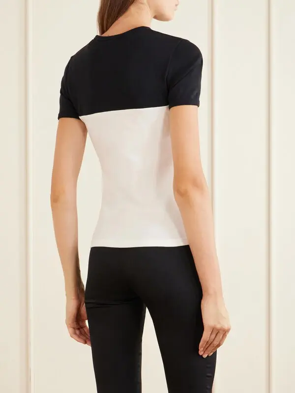COURREGES Slash Contrast" Embroidered Logo Cut-out Cotton T-shirt