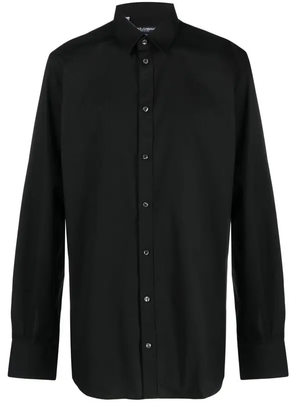 Dolce & Gabbana Gold Shirt In Stretch Cotton Poplin - Black