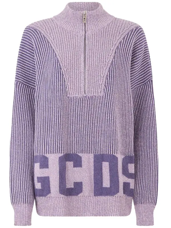 Gcds Ribbed Low Logo Half Zip Sweater - Pink