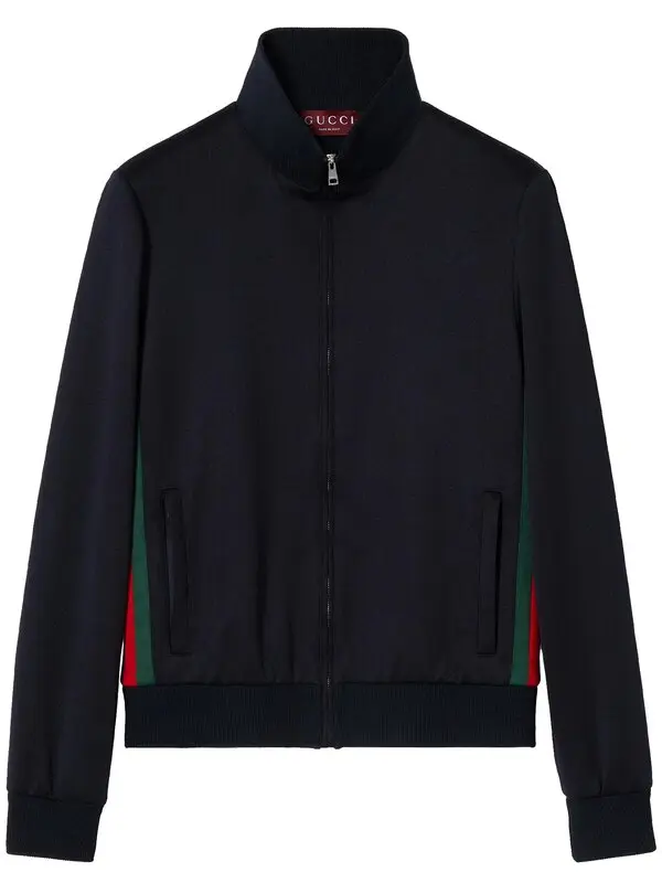 Gucci Technical Jersey Jacket With Zip And Web Tape - Black