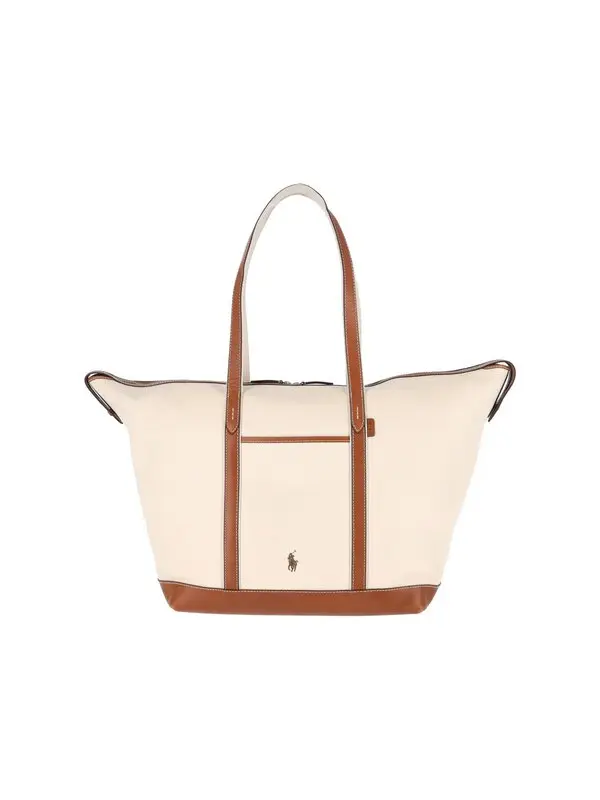 Polo Ralph Lauren Cotton Blend Tote Bag With Leather Trim - White