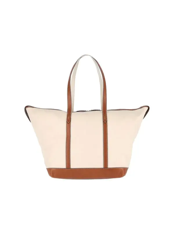 Polo Ralph Lauren Cotton Blend Tote Bag With Leather Trim - White