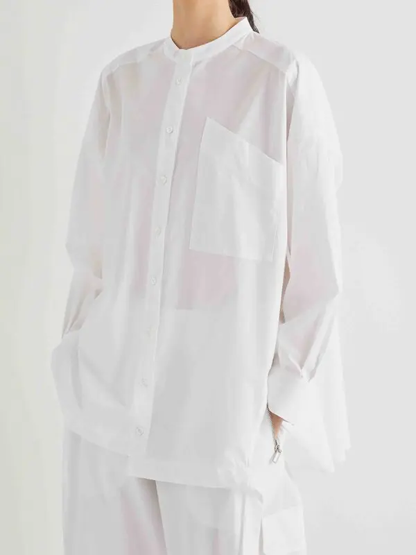 MEIMEIJ Oversized Band Collar Shirt With Pocket - White