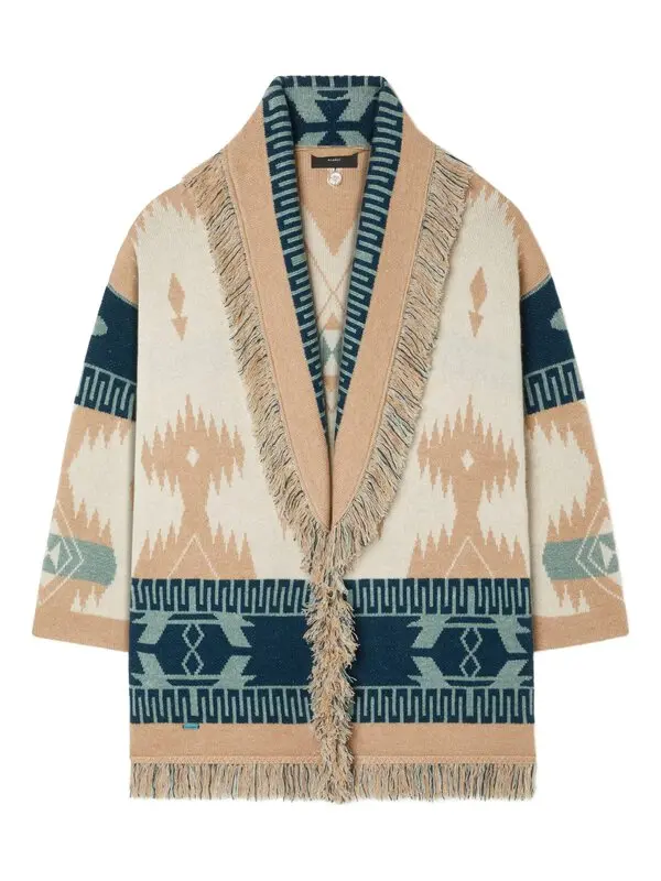 Alanui Icon Jacquard Cardigan With Fringe - Beige