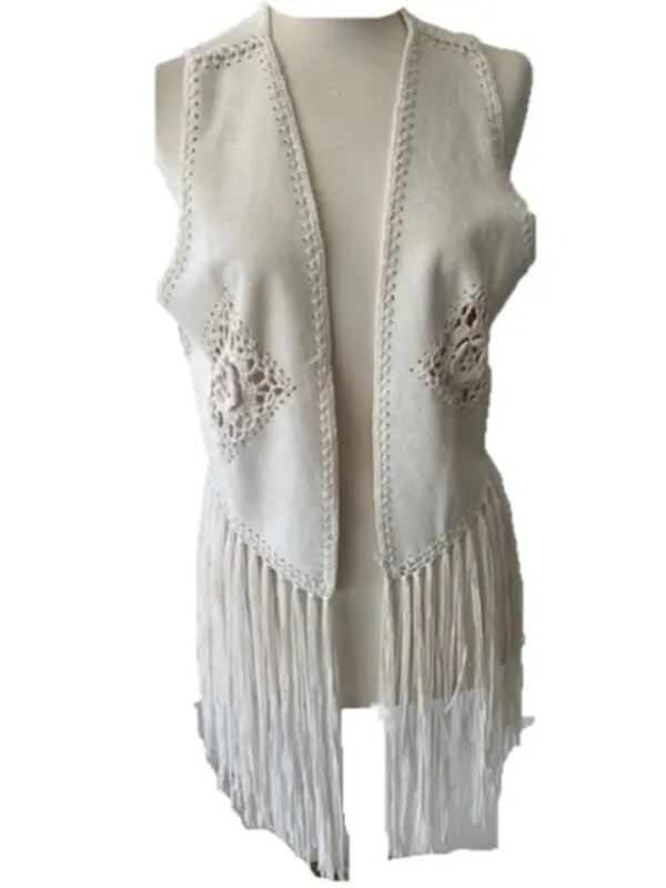 Pho Firenze Fringe Eco Suede Vest - Beige