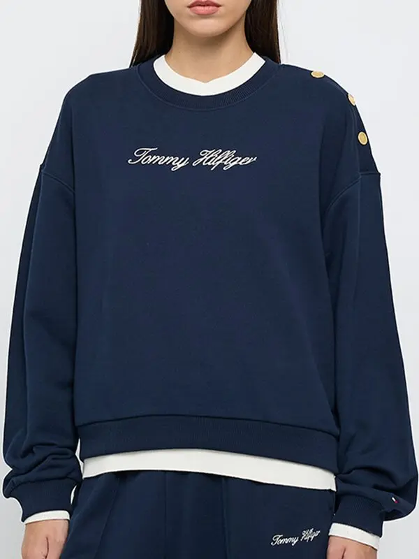 Tommy Hilfiger Gold Button Detail Crewneck Sweatshirt