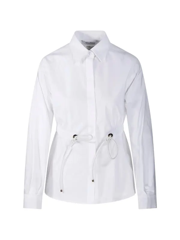 Max Mara Cotton Collared Shirt With Drawstring Detail - White
