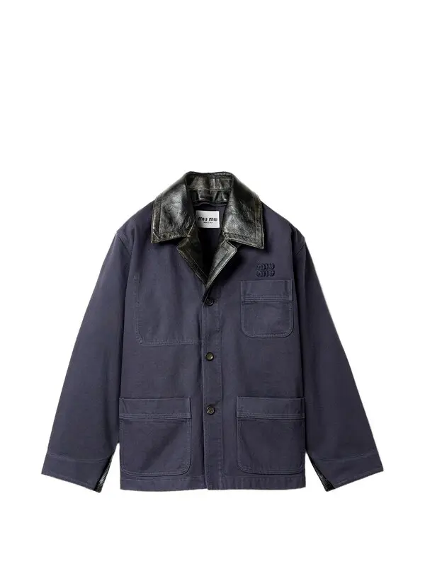 Miu Miu Single-breasted Jacket In Dyed Gabardine And Leather