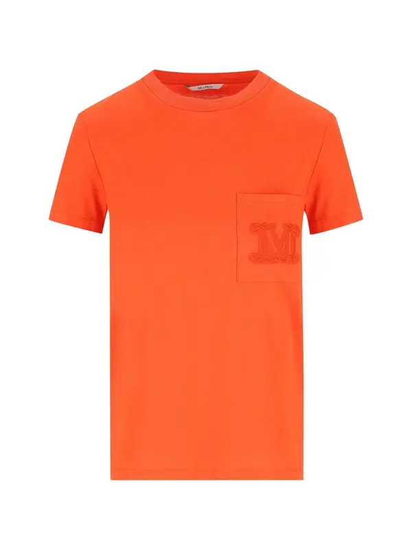 Max Mara Papaya Cotton T-shirt With Pocket Detail - Red