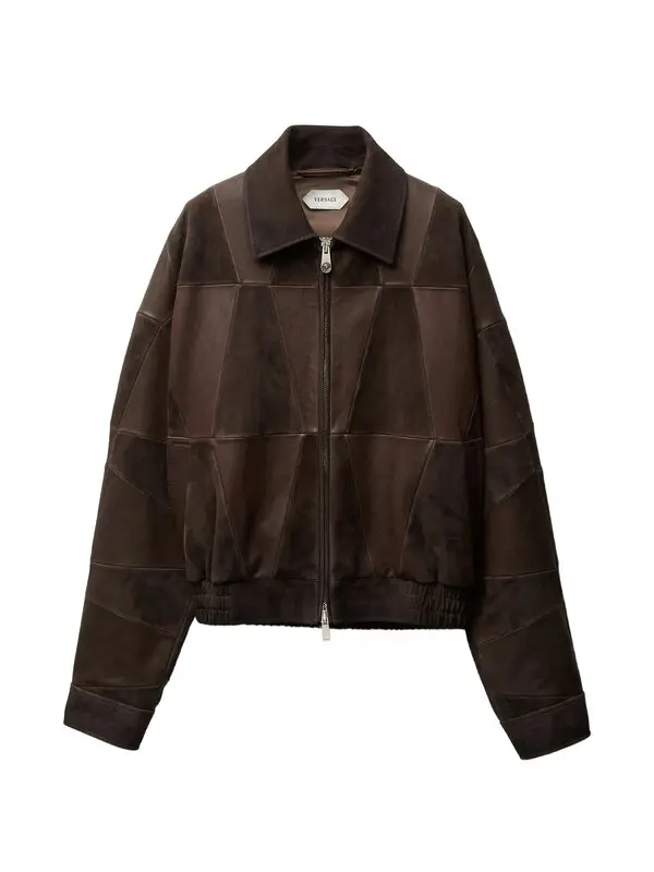 Versace Paneled Leather Jacket - Brown